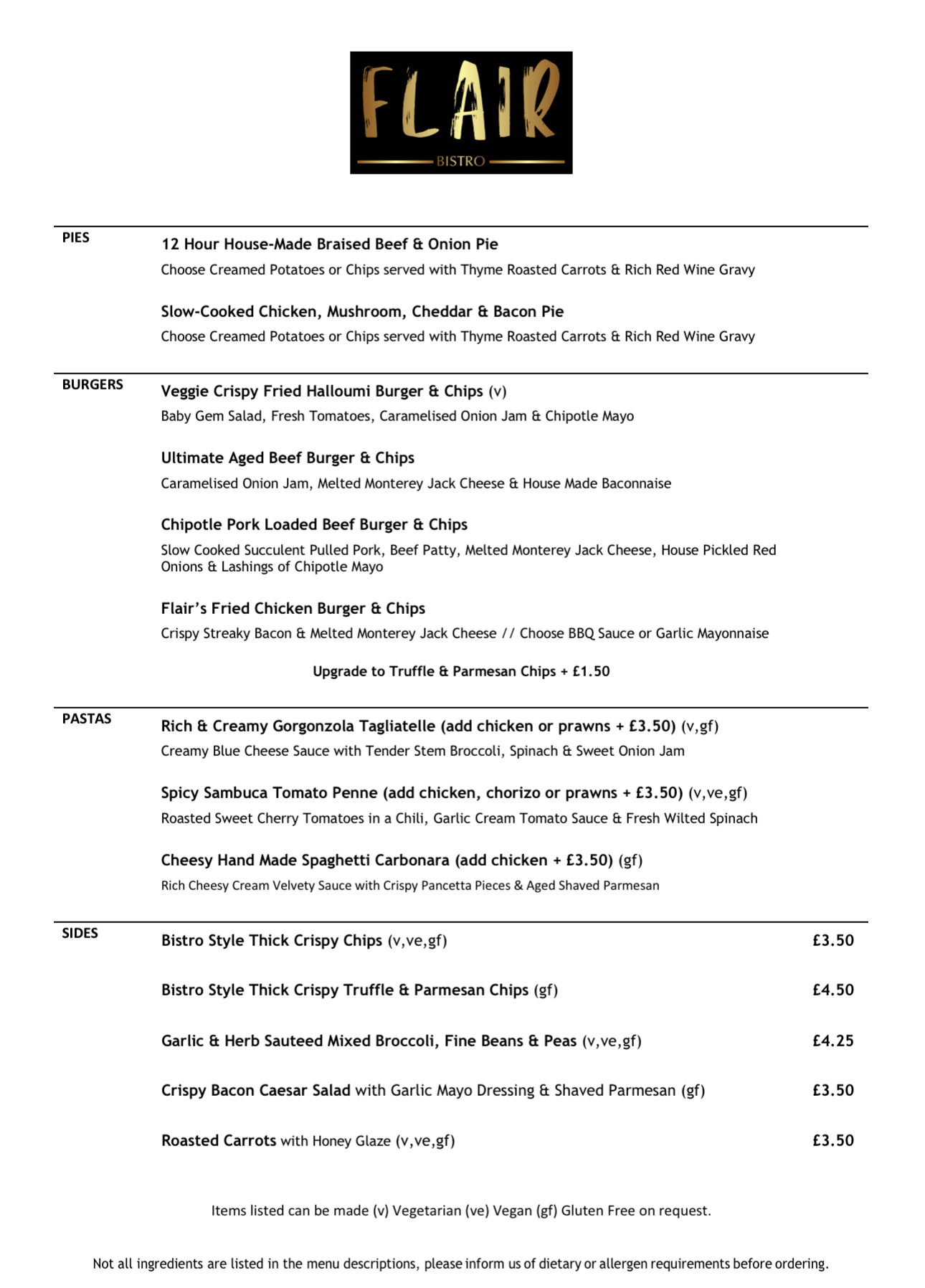 Set Menu – Flair Bistro