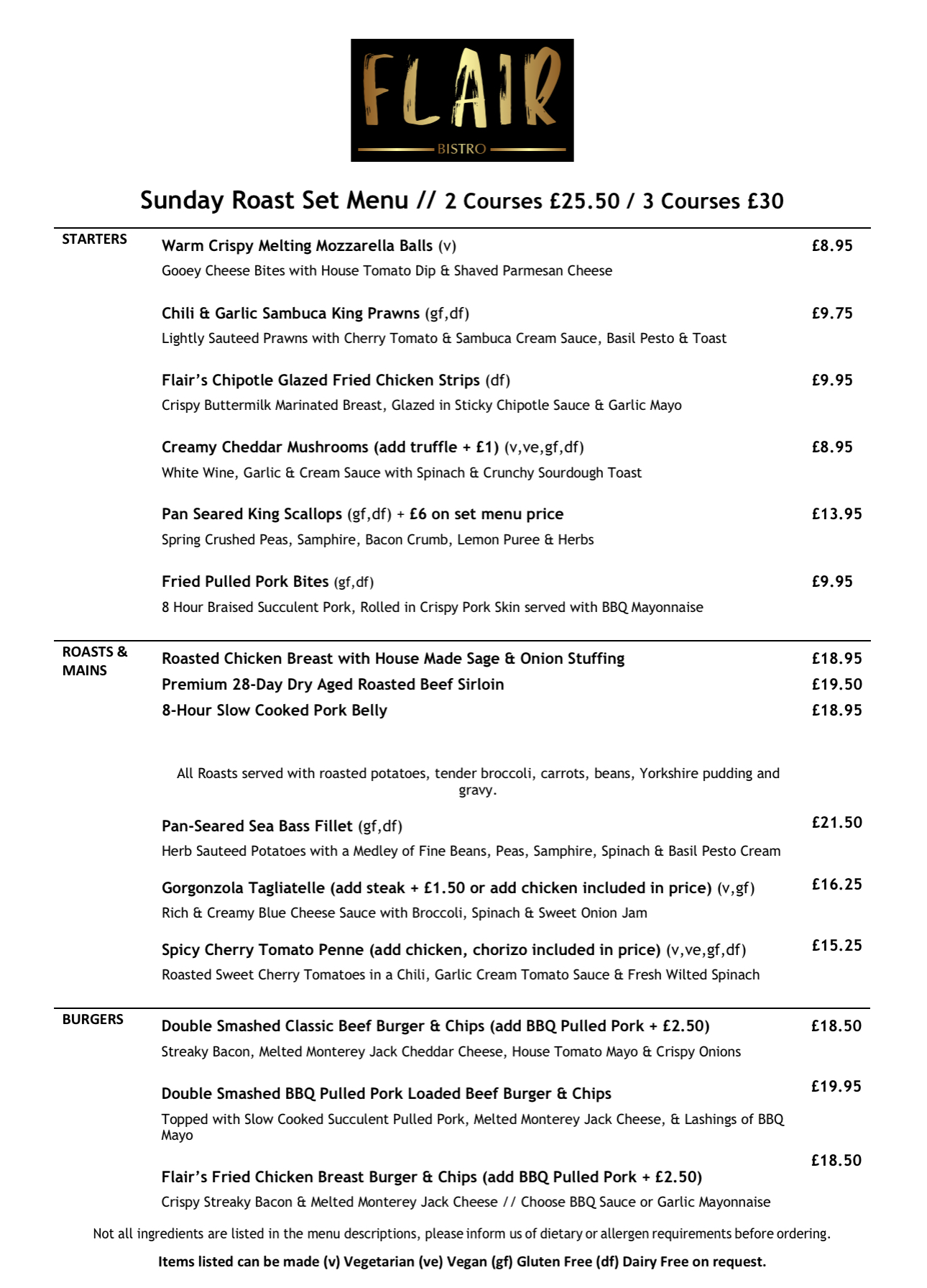 Set Menu – Flair Bistro